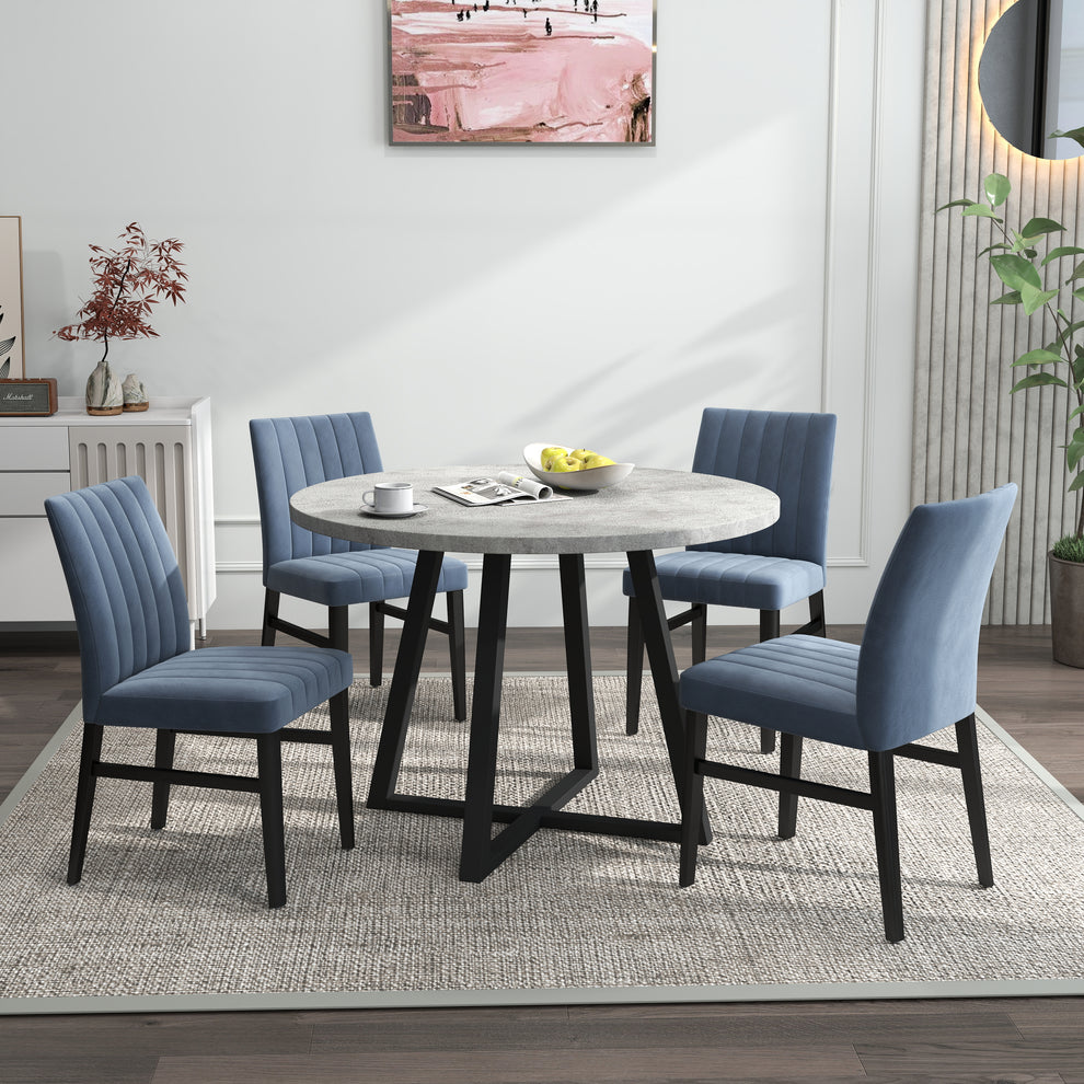Roundhill Furniture Edo 5-Piece Dining Set, Round Trestle Table and 4