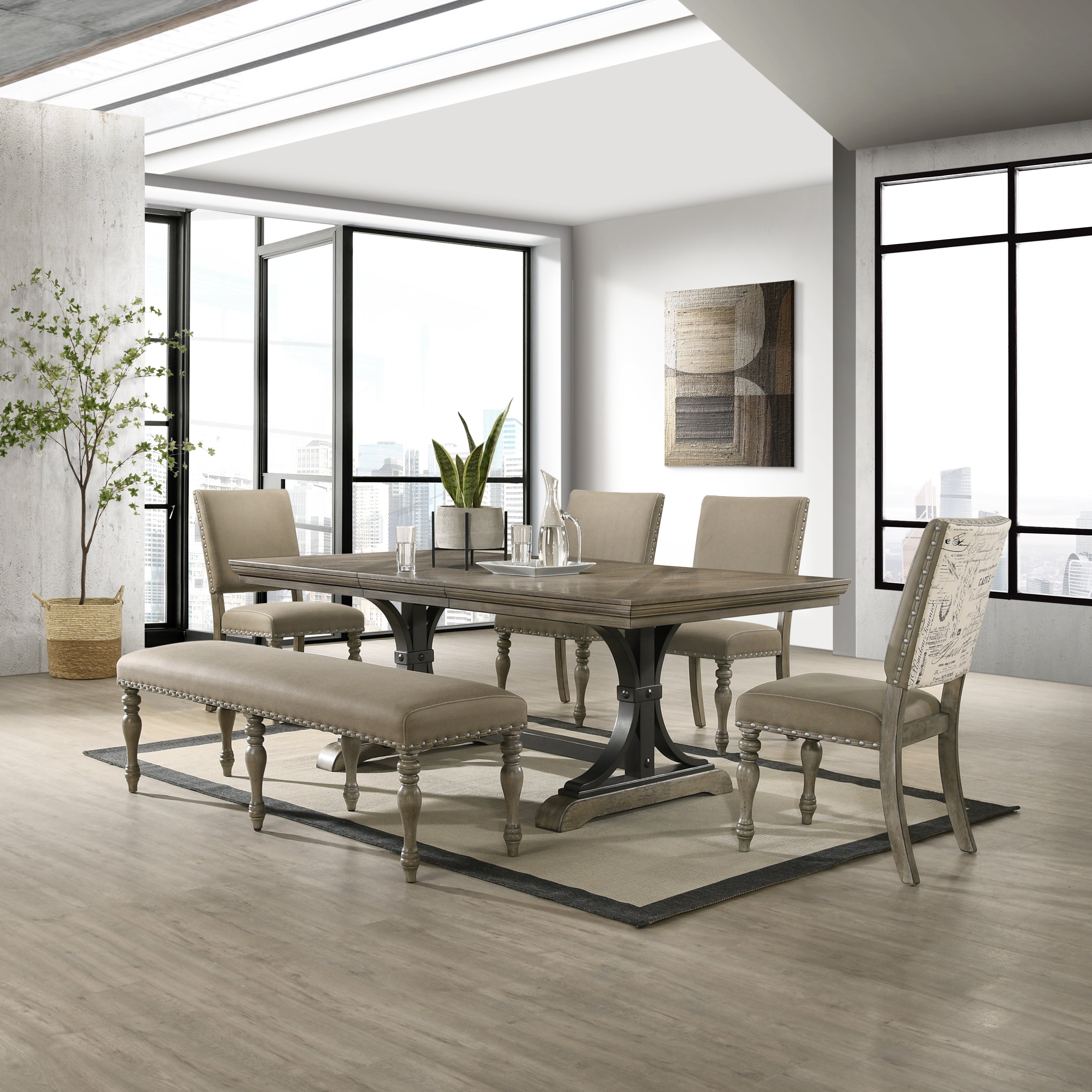 Roundhill Furniture Birmingham 6-Piece Dining Set, Extendable Table wi