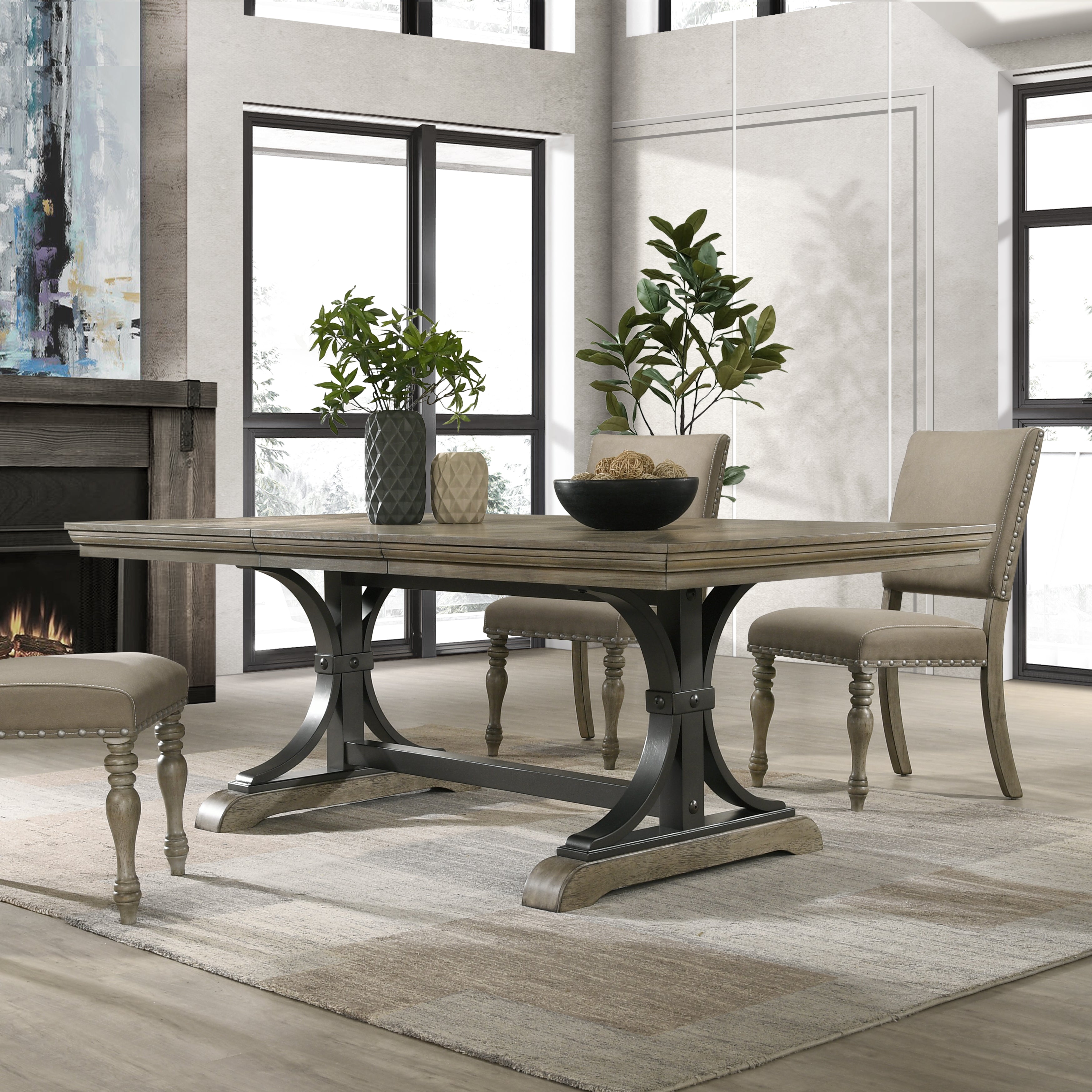Dasher Nailhead Driftwood Finish Table – Roundhill Furniture