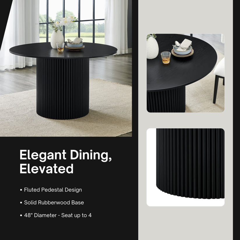 Roundhill Furniture Henriet 48" Pedestal Base Round Dining Table, Blac