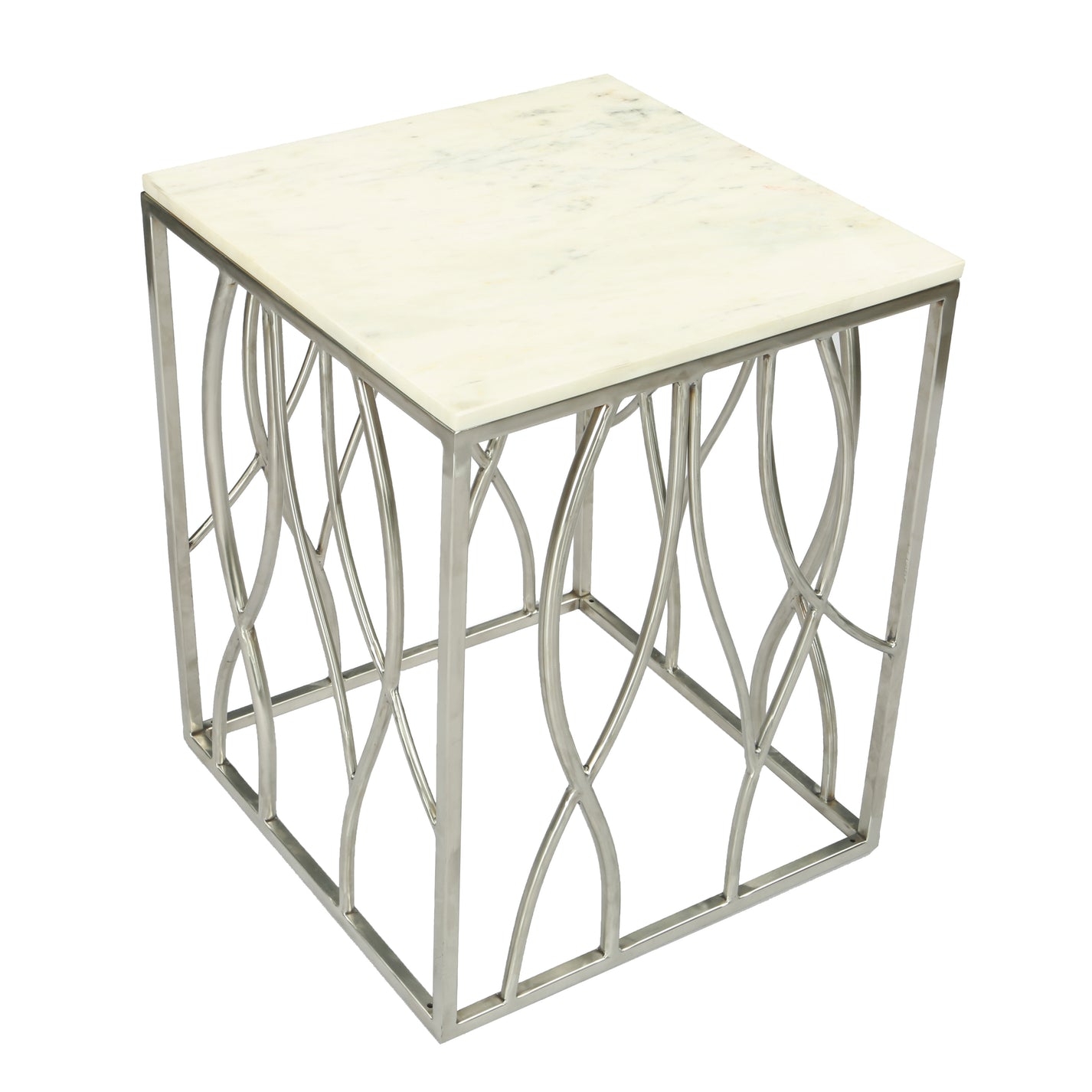 Roundhill Furniture Kameral Square Marble End Table with Stainless Ste