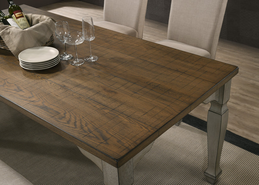 Breda Antique Gray and Dark Oak Finished Wood Dining Set, Table with F ...