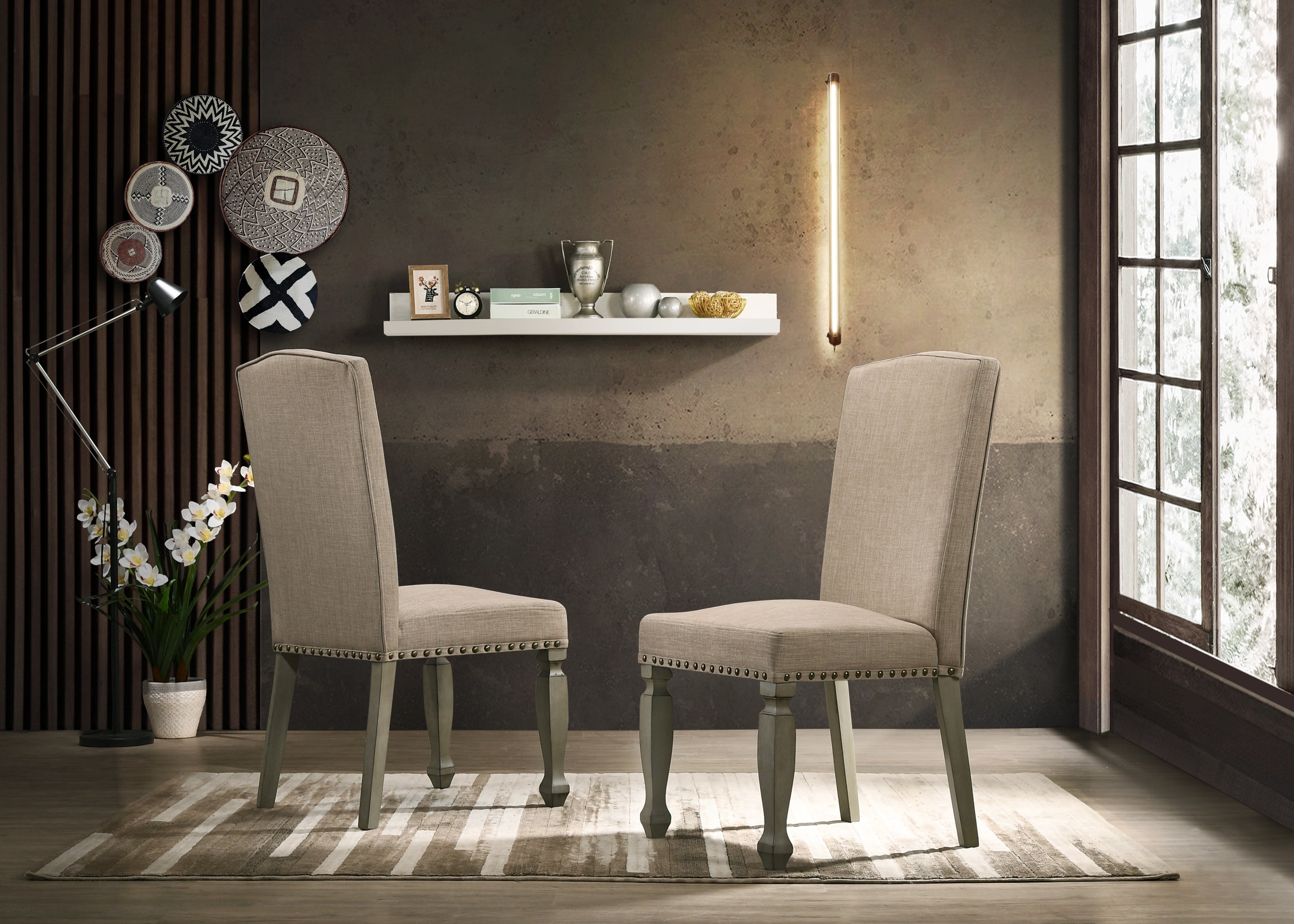 Breda Antique Gray and Dark Oak Finished Wood Dining Set, Table with F ...