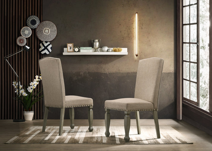 Breda Antique Gray and Dark Oak Finished Wood Dining Set, Table with F ...