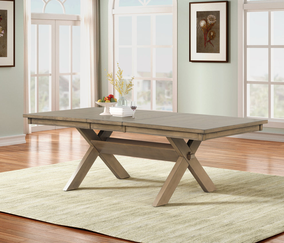 Raven Wood 9-Piece Dining Set, Extendable Trestle Dining Table with 8 ...