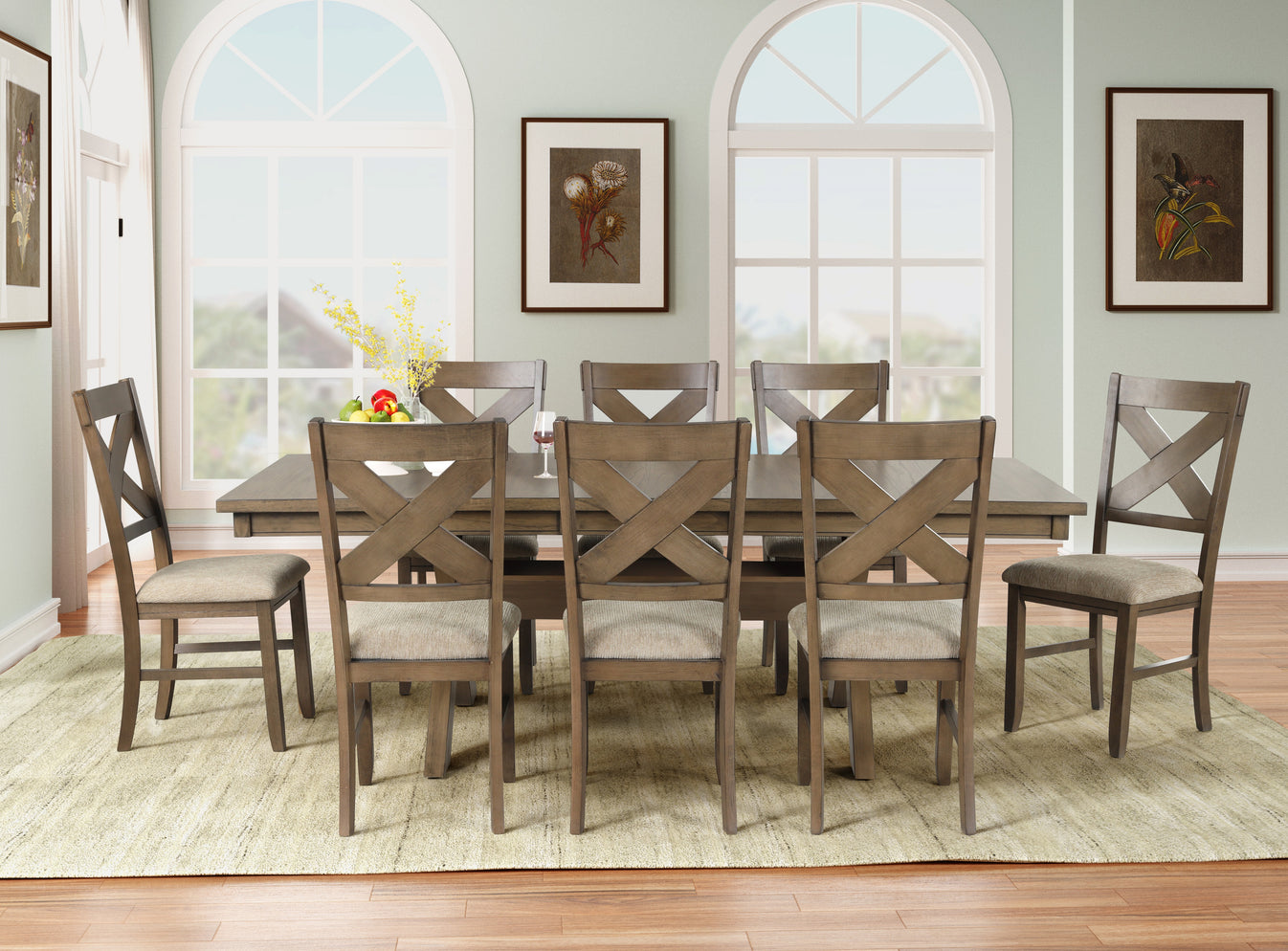 Raven Wood 9-Piece Dining Set, Extendable Trestle Dining Table with 8 ...
