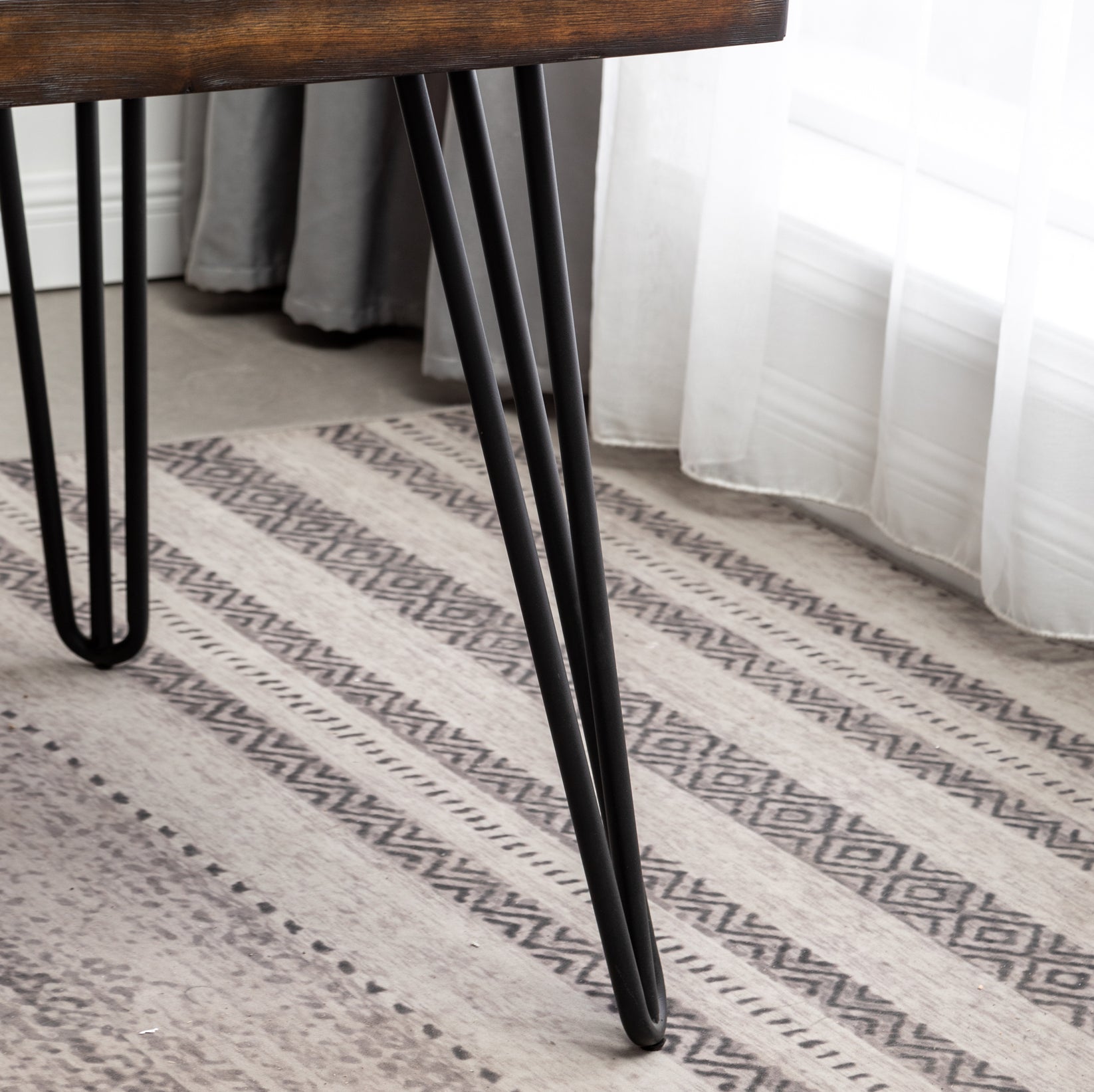 Aryven Industrial Metal Hairpin Design Dining Table, Rustic Dark Pine ...